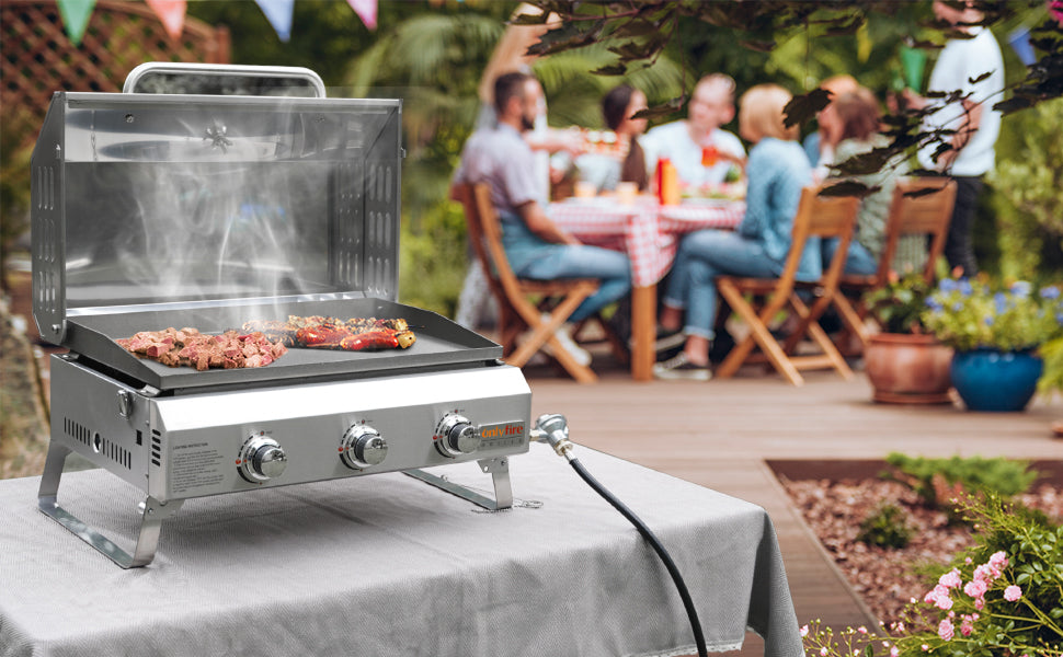 Onlyfire Tabletop Gas Griddle Grill with Lid, 3-Burner – OnlyFire