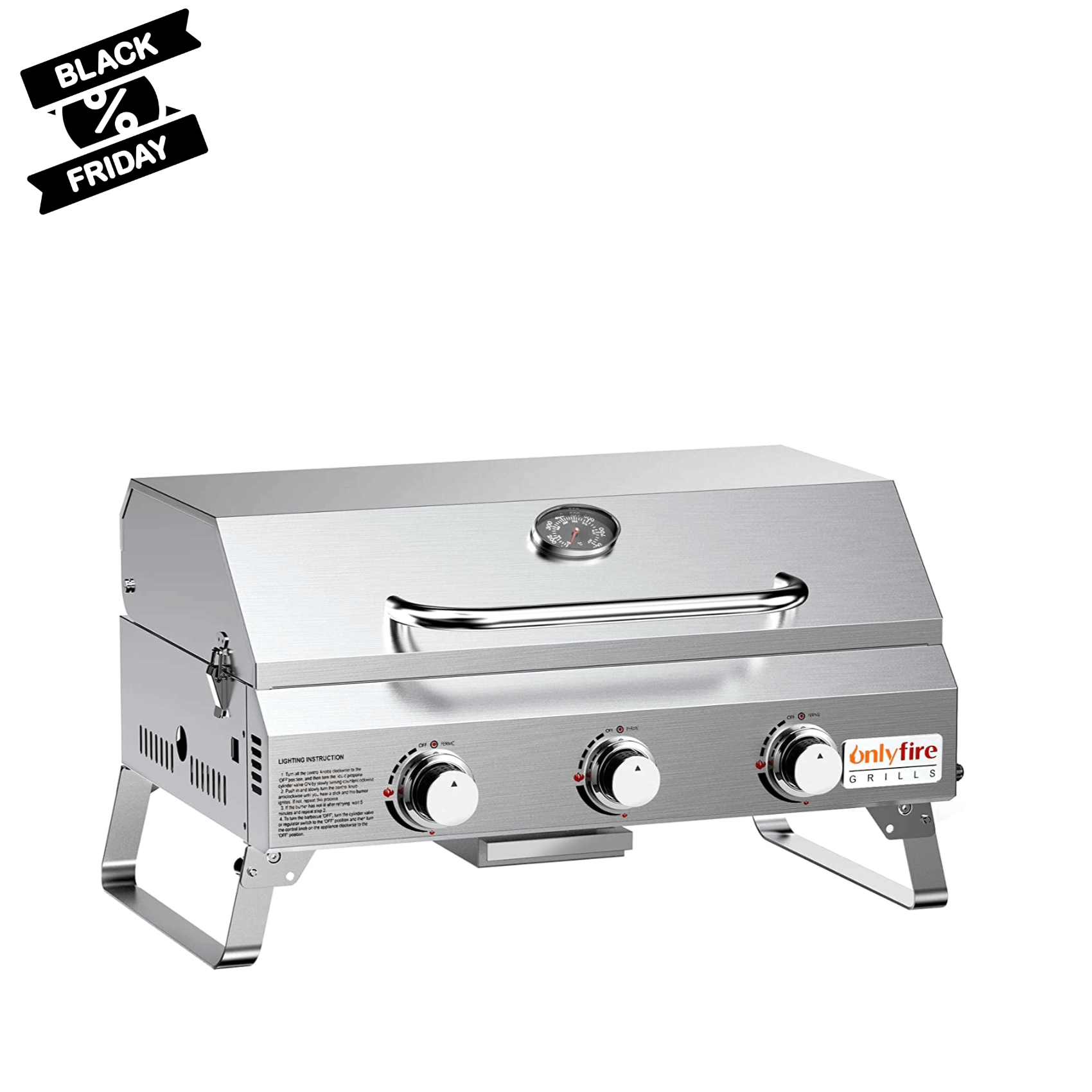 Onlyfire Portable Tabletop Gas Grill 3 Burners, 24" Propane Grill with ...