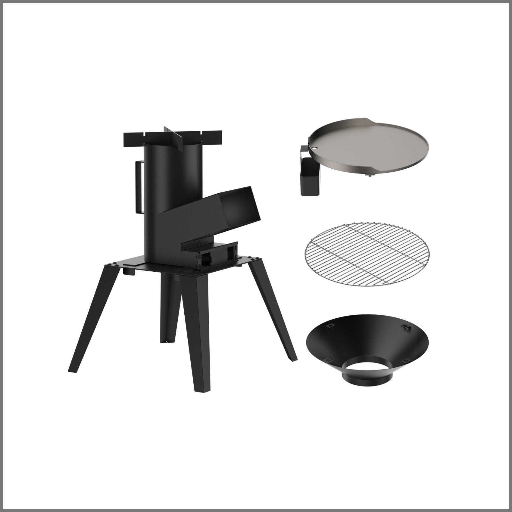 3-in-1 Camp Rocket Stove Kit with BBQ Grate, Griddle, Pot Rack, Portab ...