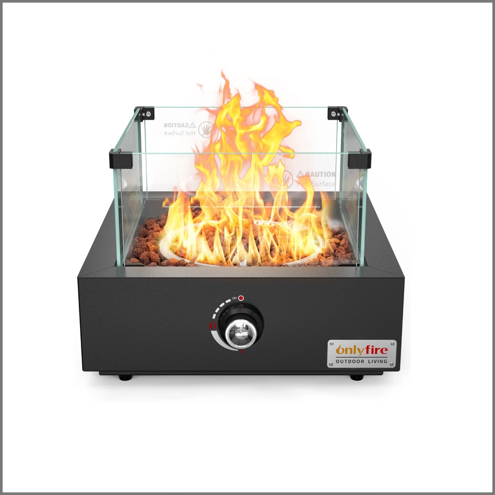 Onlyfire Tabletop Gas Fire Pit with Glass Wind Guard and Lava Rocks ...