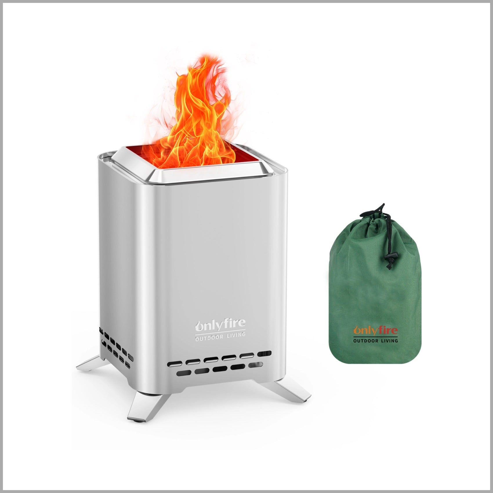 2-in-1 Smokeless Fire Pit with Pot Bracket & Carry Bag, Square，9 ...